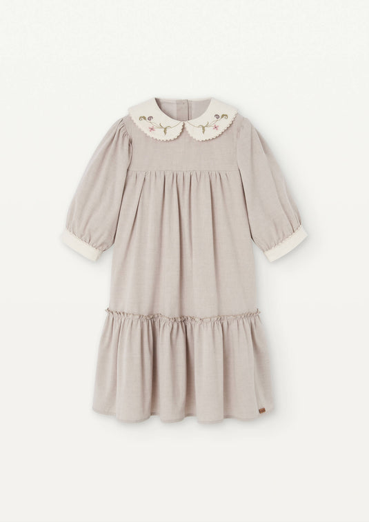 Popelin Sand Dress With Embroidered Baby Bollar – Once Child and Teen